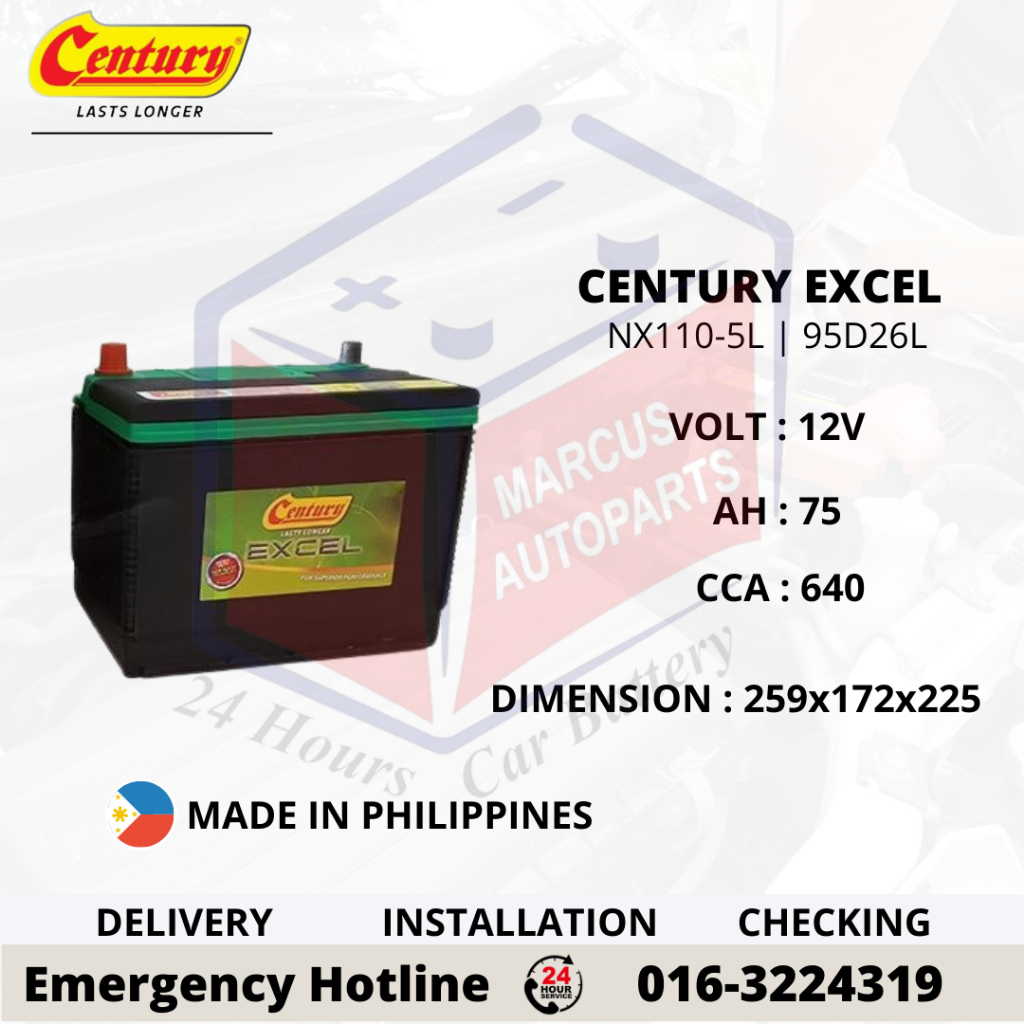 CENTURY EXCEL NX110-5L | NS70L | 95D26L AUTOMOTIVE CAR BATTERY | Shopee ...