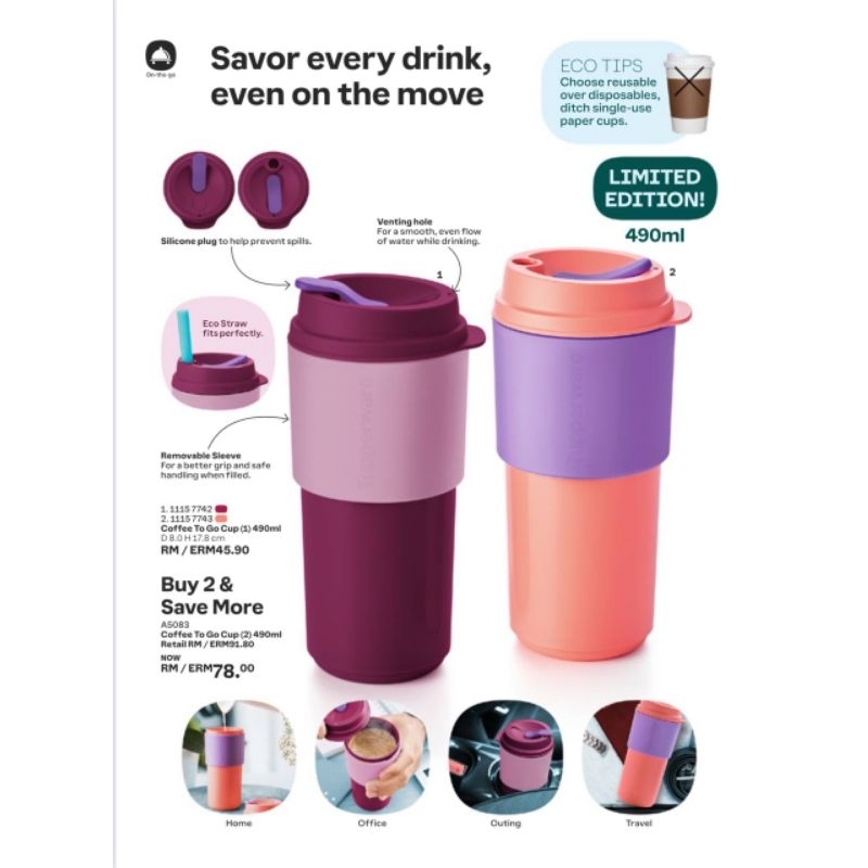 Tupperware Coffee To Go Cup (1) 490ml | Shopee Malaysia