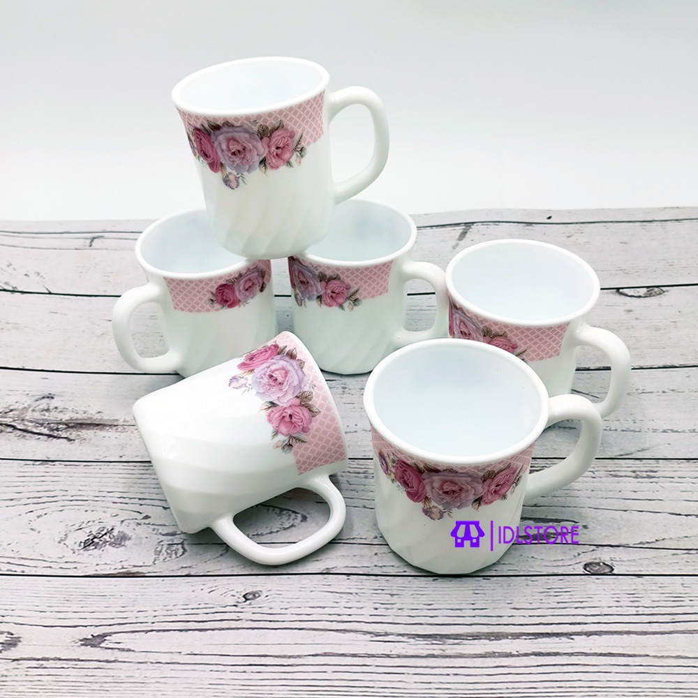 6 pcs 200ml White Opal Glass Mug Tea Coffee Cup Cawan Air Panas Kaca ...