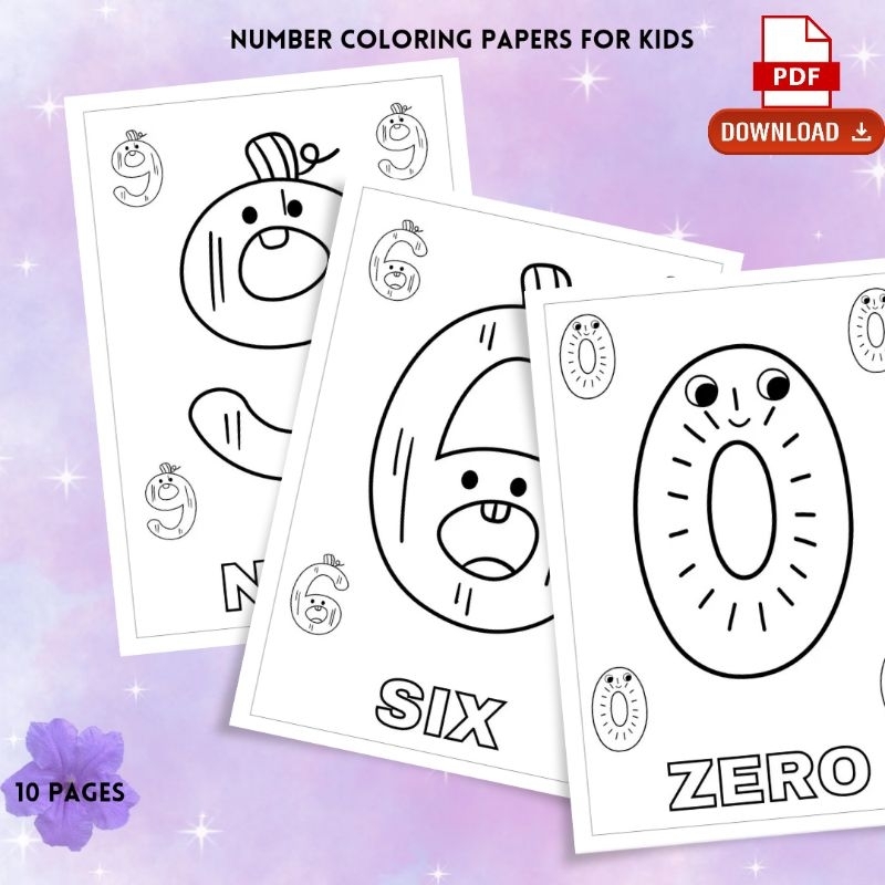 [PDF | SOFTCOPY] Number Coloring Pages (Kertas Mewarna) for kids ...