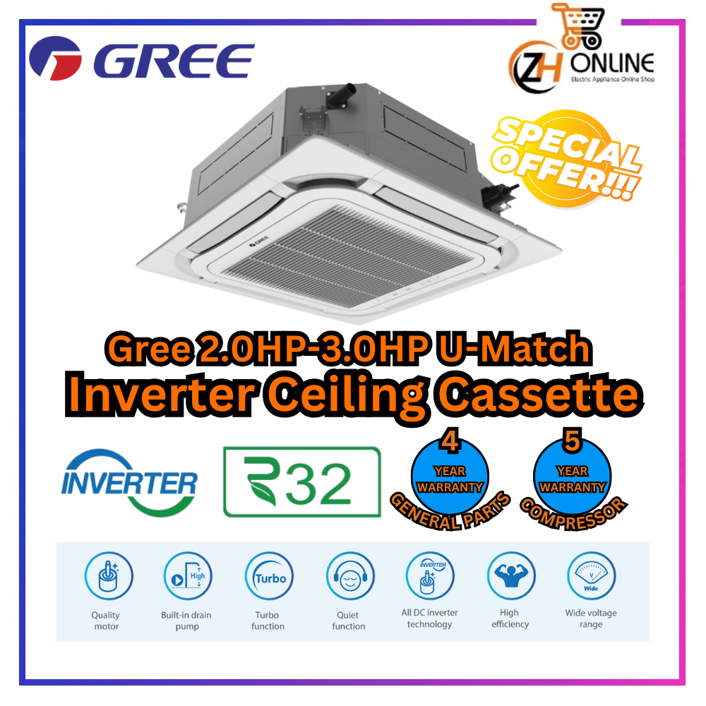 Gree 2.0HP-3.0HP U-Match Inverter Ceiling Cassette R32 Series | Shopee Malaysia
