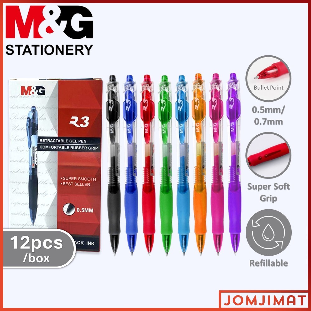 M&G R3 R5 Colour Retractable Gel Pen 0.5mm / 0.7mm 12pcs/box / M&G Gel ...