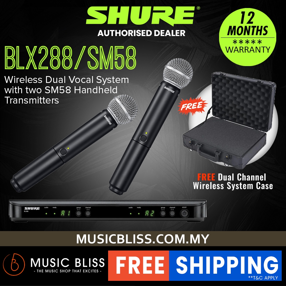 Shure BLX288/SM58 Dual Channel Handheld Wireless Microphone System, (2) BLX2/SM58 Handheld ...