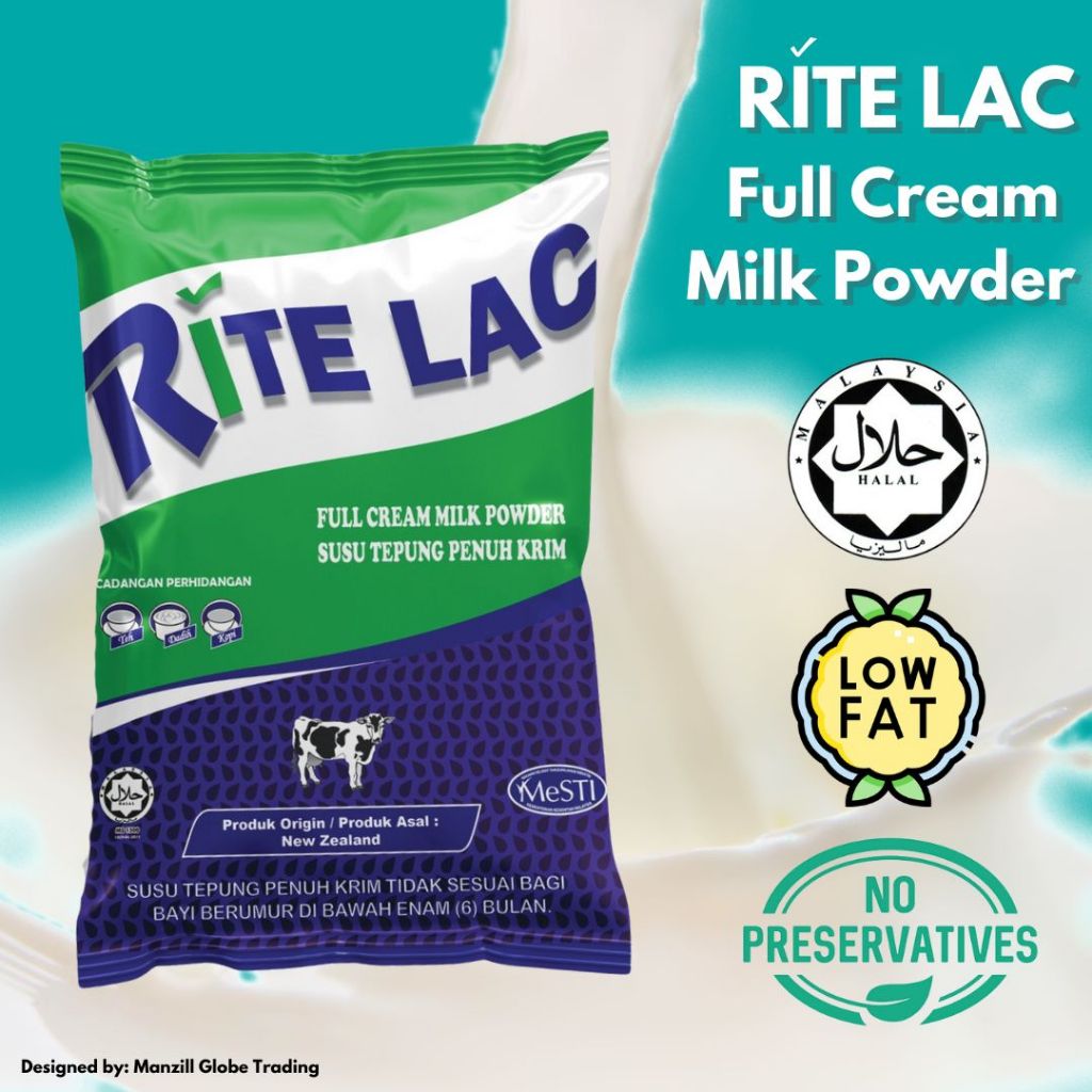 RITE LAC Full Cream Milk Powder 0.9kg - HALAL Certified | Low Fat | No ...
