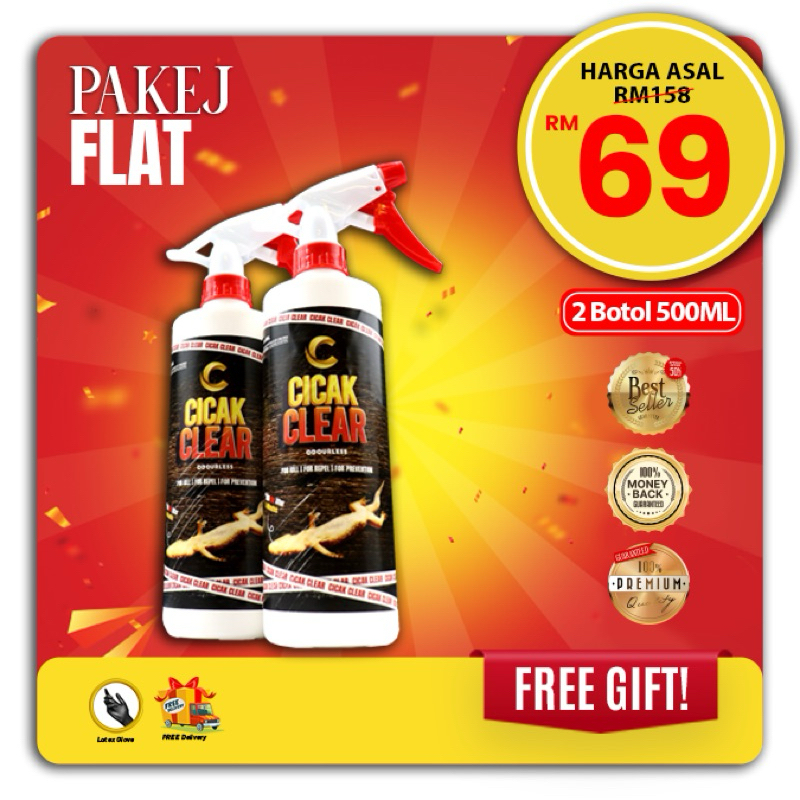 SPRAY CICAK CLEAR (Pakej FLAT) - 2x Botol 500ml | SPRAY CICAK PALING BERKESAN | Shopee Malaysia