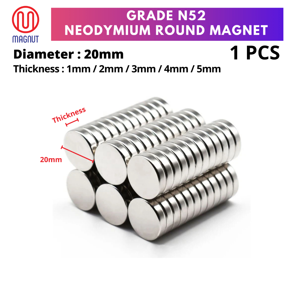 1pcs-Grade : N52 Diameter : 20mm Thickness : 1mm/2mm/3mm/4mm/5mm ...
