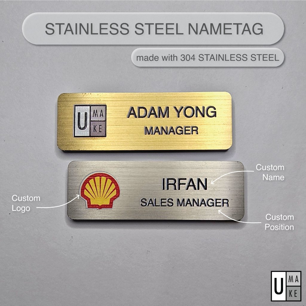 Custom made Personalized Stainless Steel Metal Nametag (Silver / Gold ...