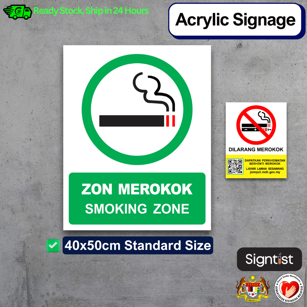 Smoking Zone Sign Zon Merokok Papan Tanda Dilarang Merokok PVC Acrylic ...
