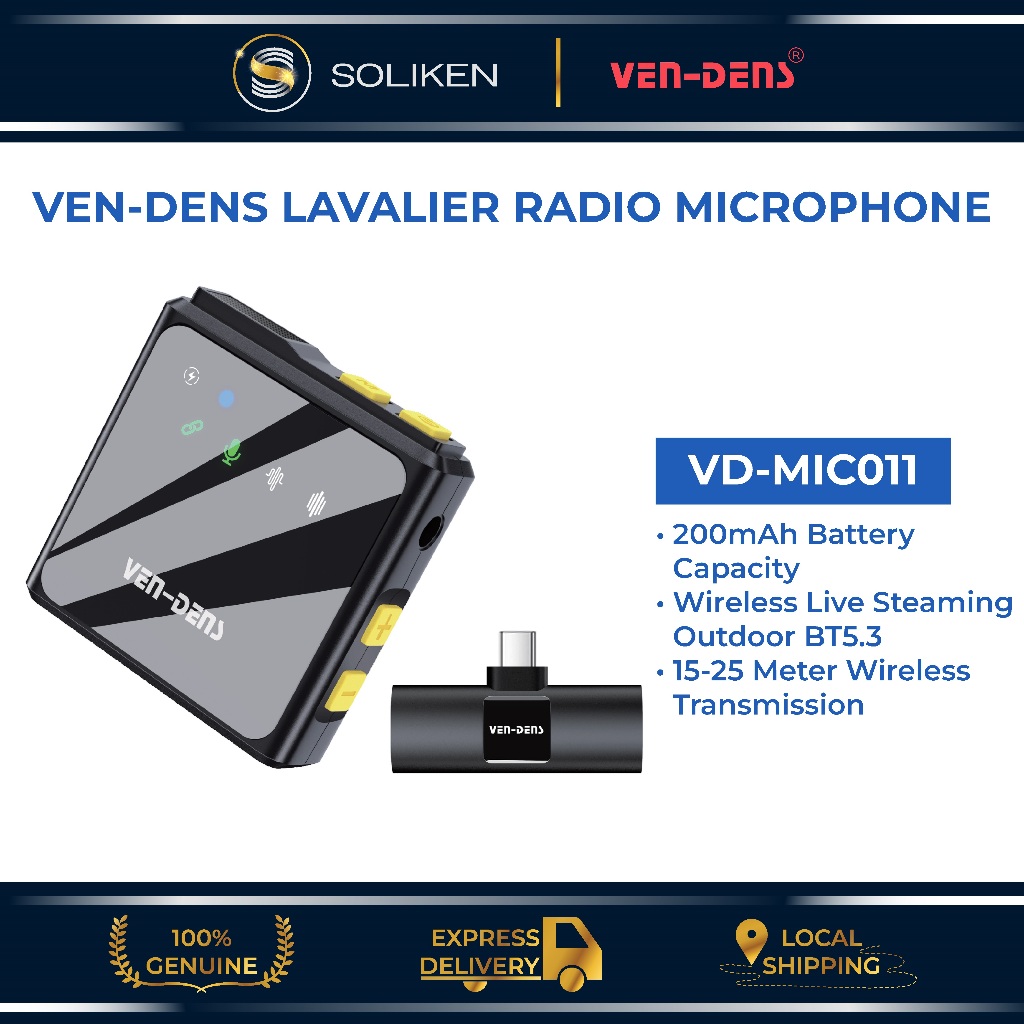 VEN-DENS VD-MIC011 Lavalier Wireless Microphone Type C Plug Extra Long ...