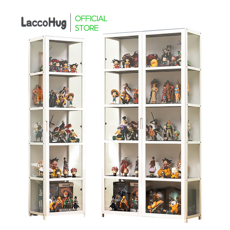 LACCOHUG Bamboo Display Cabinet White Acrylic Transparent LEGO Bookcase ...