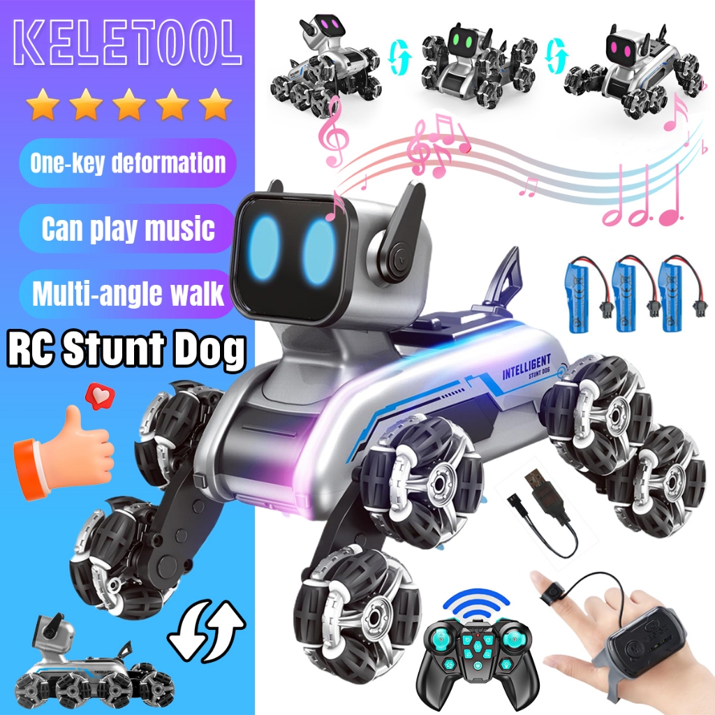 RC Robot Stunt Dog 8 Roda Mechanical Dog Electric Remote Control Hand ...