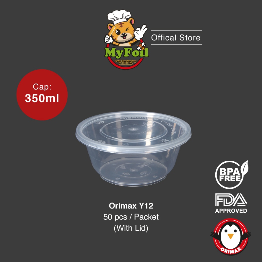 Y12 Orimax Bekas Makanan Bulat Pakai Buang dengan Penutup - 50 Keping ...