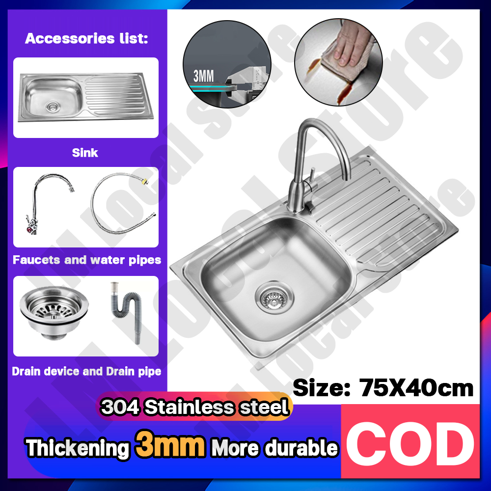 👍Durable for 50years👍 75*40cm kitchen sink 304 stainless steel ...