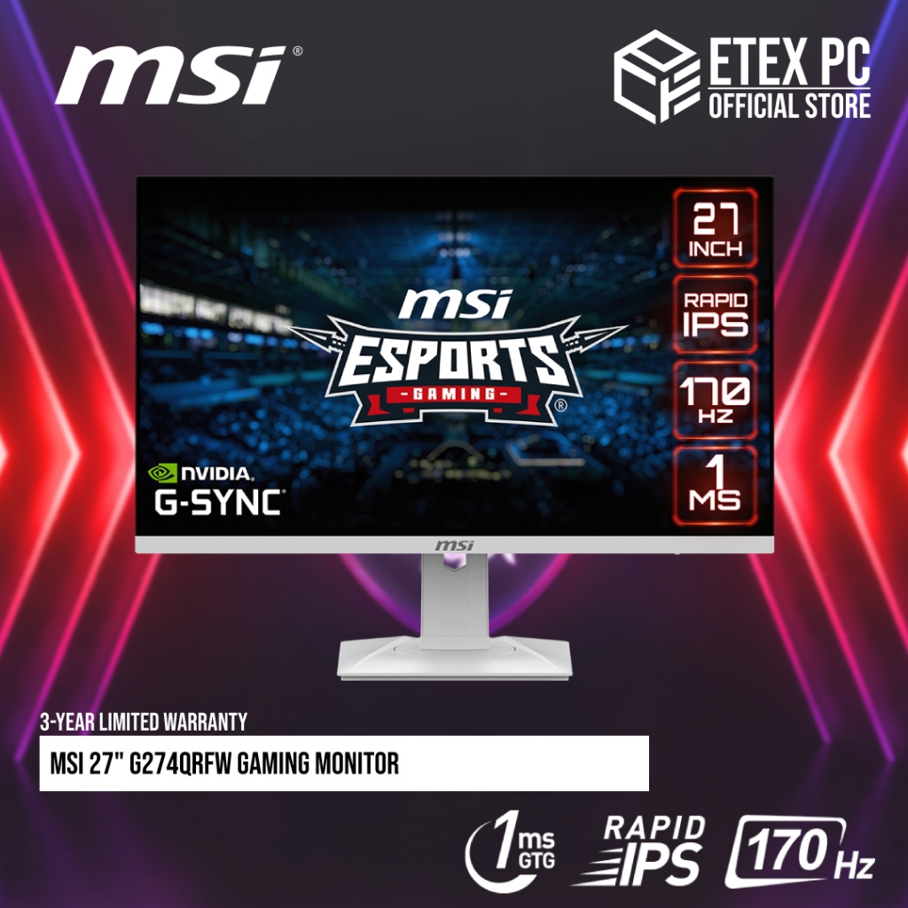 MSI 27" G274QRFW Gaming Monitor - ( Rapid IPS / WQHD / 170Hz / 1ms / G ...