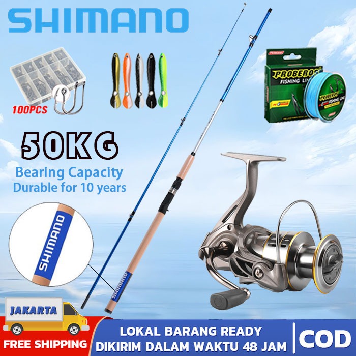 SHIMANO Rod Fishing Set Combo Metal Spinning Reel Outdoor Joran Pancing ...