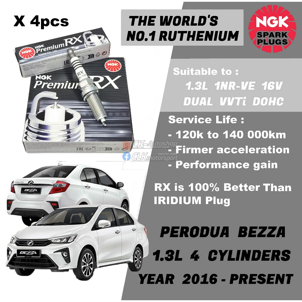 NGK Premium RX Spark Plug - Perodua Bezza 1.3L 1NRVE Dual VVTi DOHC 16V ...