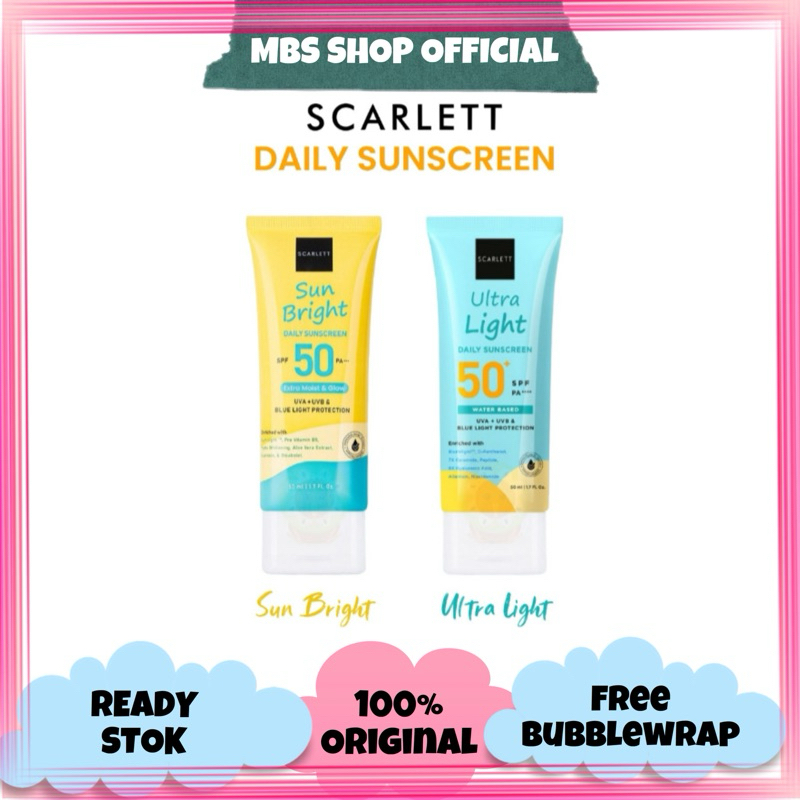 Scarlett Whitening Sunscreen Sun Bright Daily SPF 50 PA++ ORIGINAL/Ultra Light Sunscreen ...