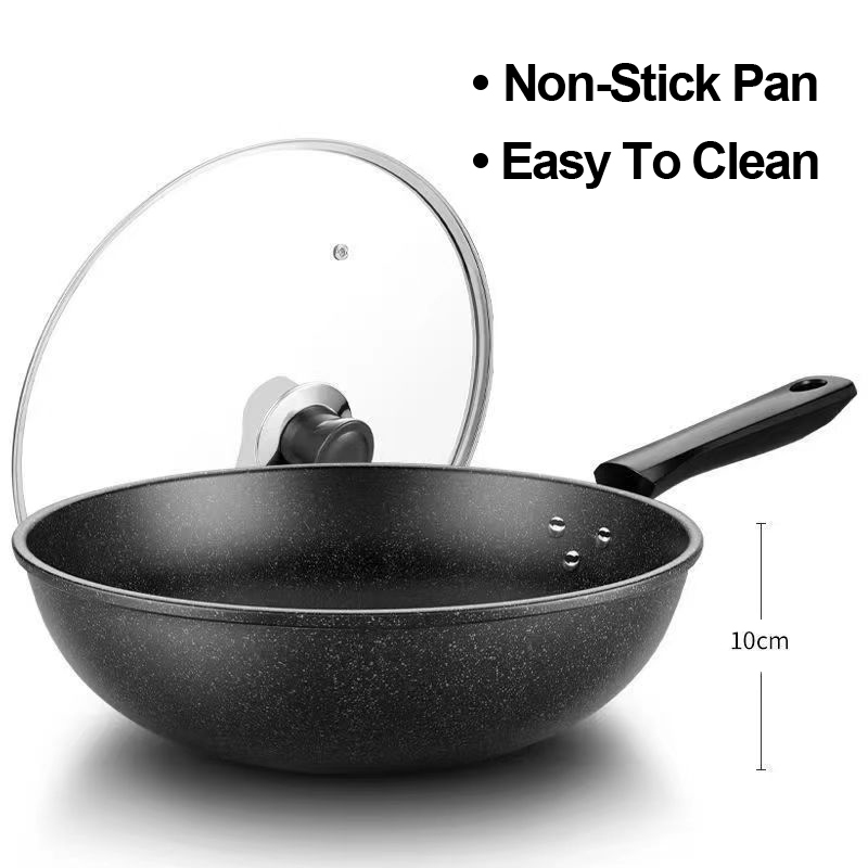 Kuali Anti Lengket Non-stick Wok Pan High-Quality Mafic Stone Wok Pan 3 ...