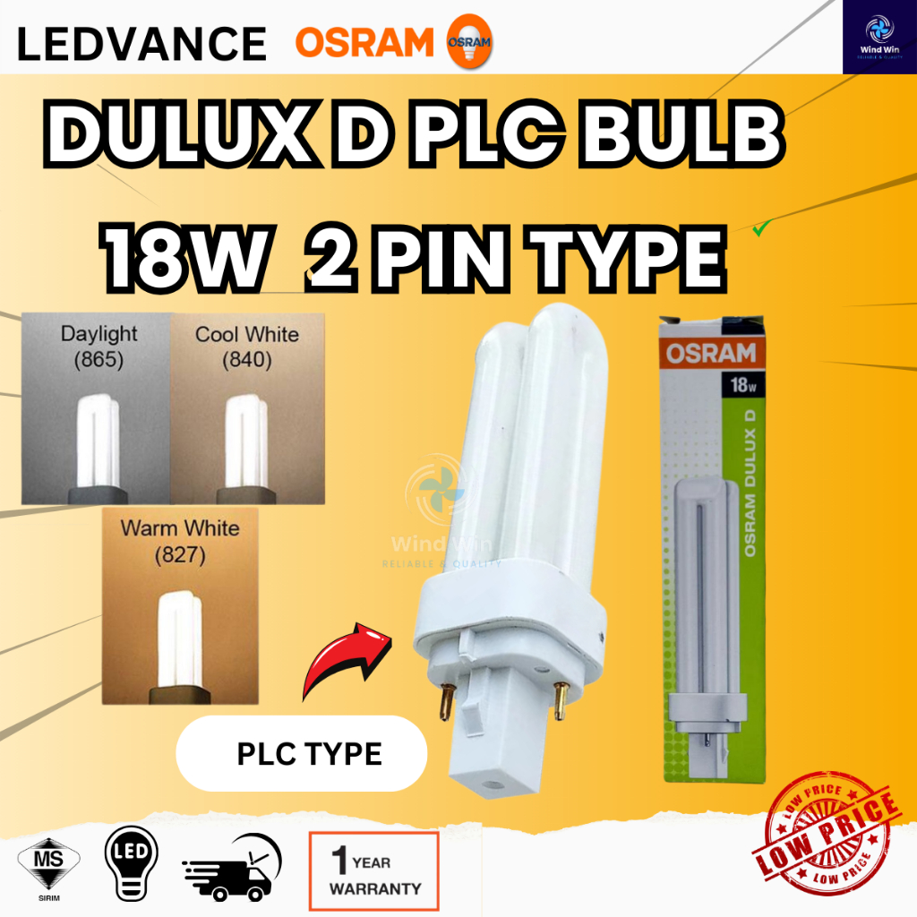 OSRAM DULUX D PLC BULB BULB 18W 2 PIN TYPE 【WARM WHITE 827/ COOL WHITE 840/ DAYLIGHT 865 ...
