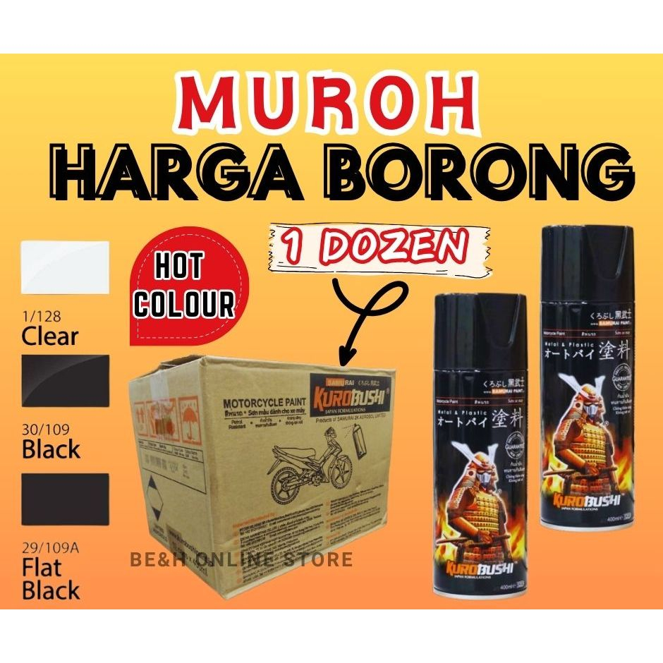 SAMURAI SPRAY PAINT STANDARD HOT COLOUR HARGA BORONG 1 DOZEN FLAT BLACK ...