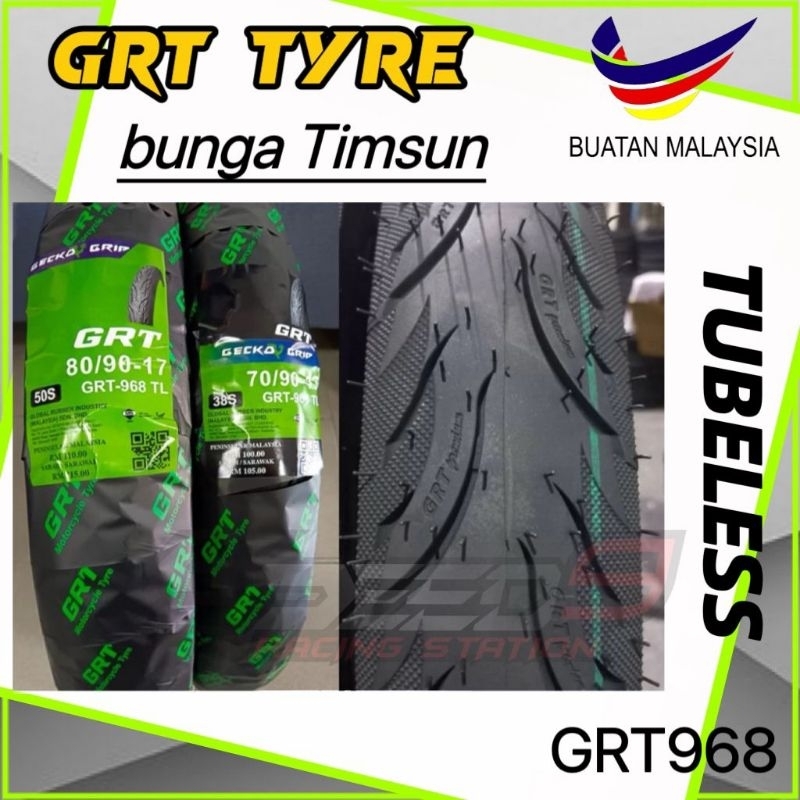 (BUNGA TIMSUN) TYRE GRT GECKO CICAK GRIP 70/90-17 80/90-17 TAYAR MOTOR ...