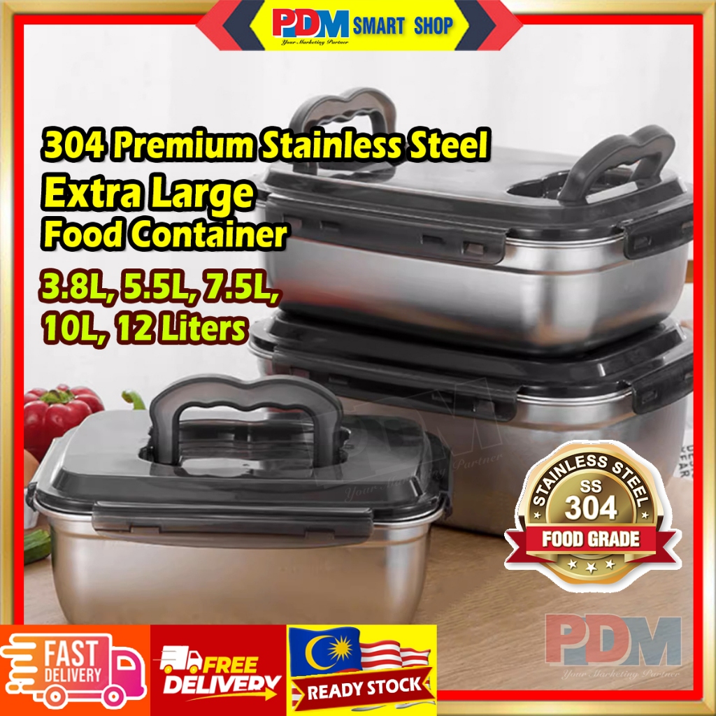 PDM Premium 304 Stainless Steel 3.8L 5.5L 7.5L 10L 12L Extra Large Food ...