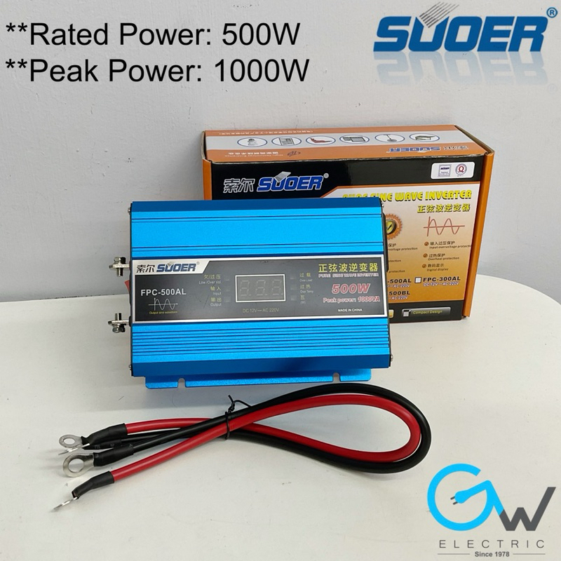 500W SUOER Pure Sine Wave Car Power Inverter DC 12V to AC 230V With USB FPC-500AL | Shopee Malaysia