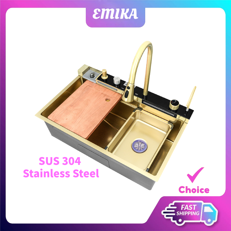 Emika Choice Rainfall Nano Singki Dapur Moden LED Waterfall Kitchen ...