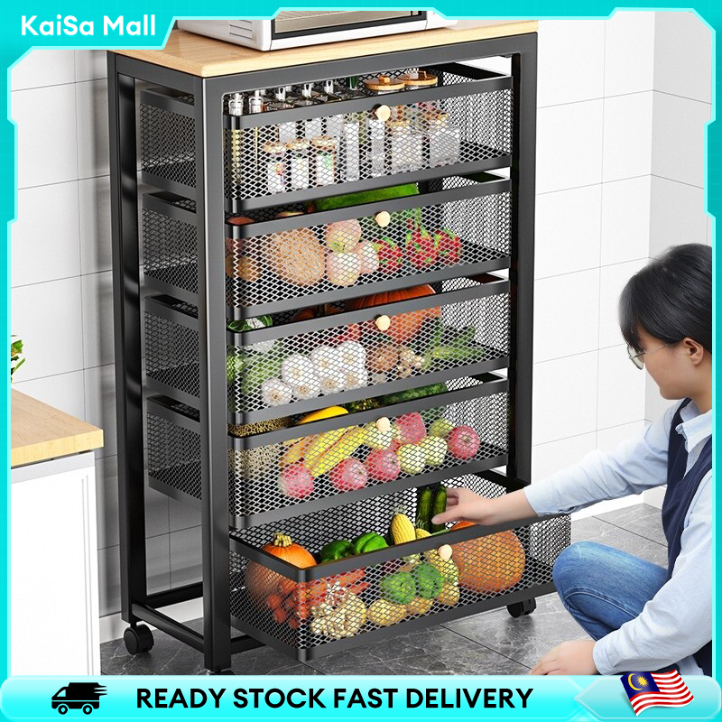 4/5/6 Layer Steel Kitchen Sliding Cabinet Rak Rak Dapur Basket Pull Out ...