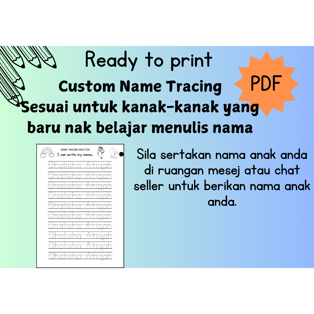 PDF | Custome name | Latih tubi belajar menulis nama | Printable | Shopee Malaysia
