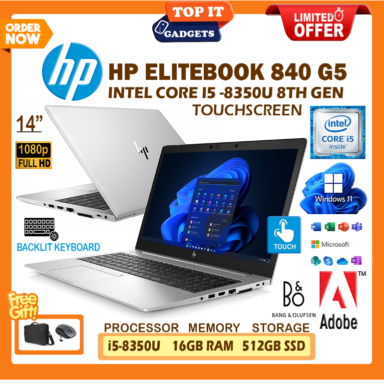 HP ELITEBOOK 840 G5 TOUCHSCREEN -INTEL CORE I5 -8350U 8TH GEN /16GB ...