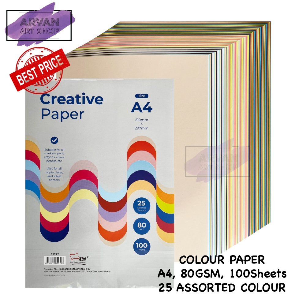 Uni Paper Creative Paper 25 Mix Colour A4 Paper 80gsm 100'sheets / 25 ...
