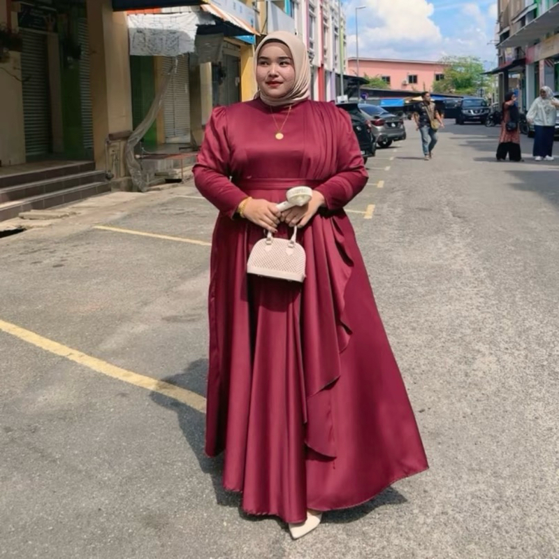 Muslimah Plus Size Dress Satin Matte Arya | Shopee Malaysia