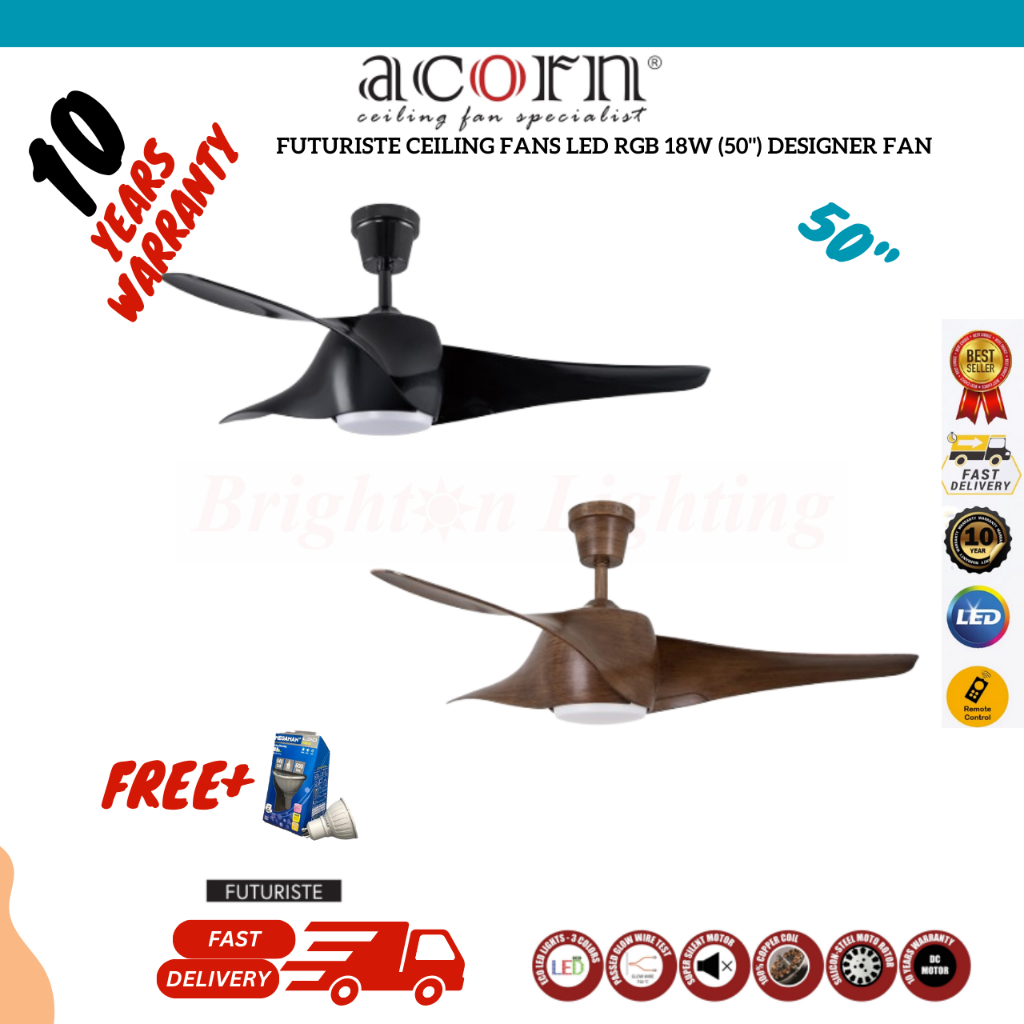 ACORN AC308 FUTURISTE Ceiling Fans LED RGB 18W (50") DESIGNER FAN ...