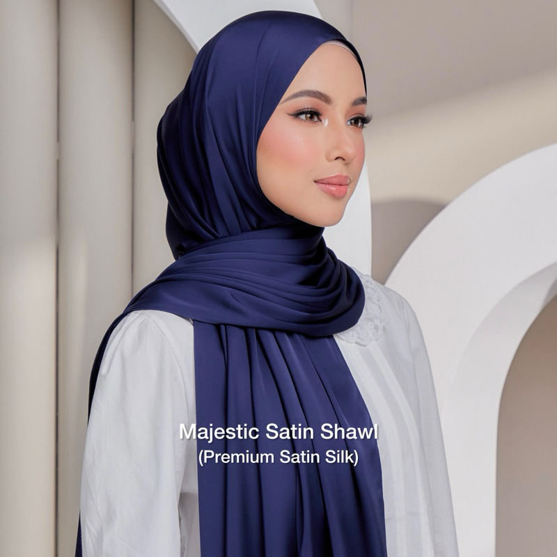 Selendanghub - Matte Satin Silk (1.9meter) Majestic Satin Shawl + metal ...