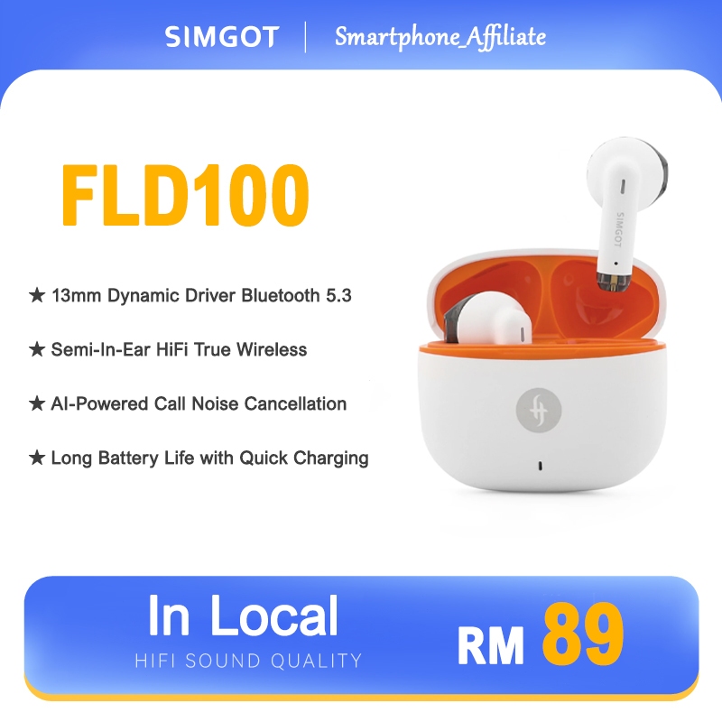 SIMGOT FLD100 13mm Dynamic Driver Bluetooth 5.3 TWS Semi-In-Ear HiFi ...