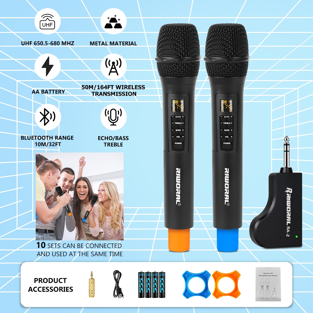 Wireless Metal Microphone Dual UHF Handheld Dynamic Microphone ...