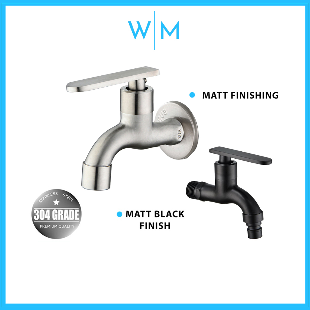 WM Bathroom or Outdoor Wall Bib Tap Stainless Steel SUS 304 Matt Black ...