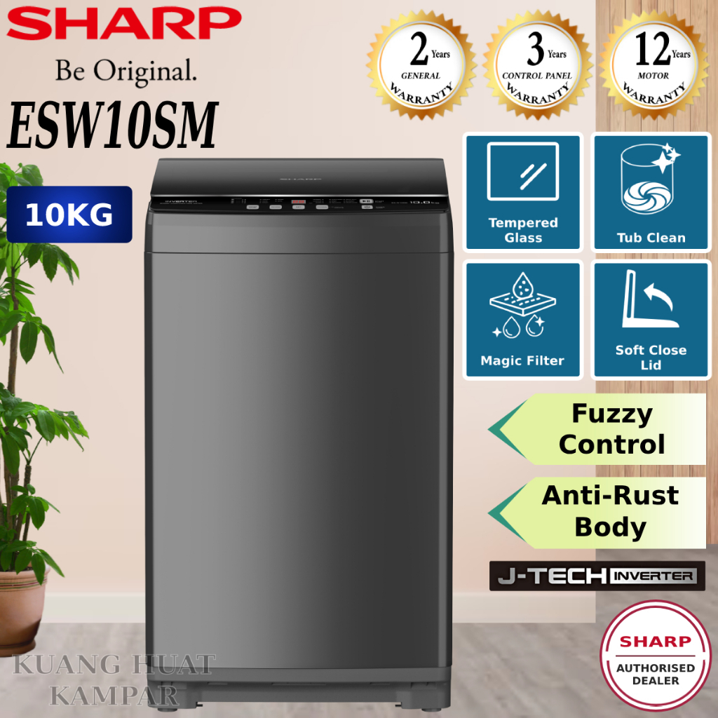 SHARP 10KG FULLY AUTO DD INVERTER TOP LOADING WASHING MACHINE ESY1019 ...