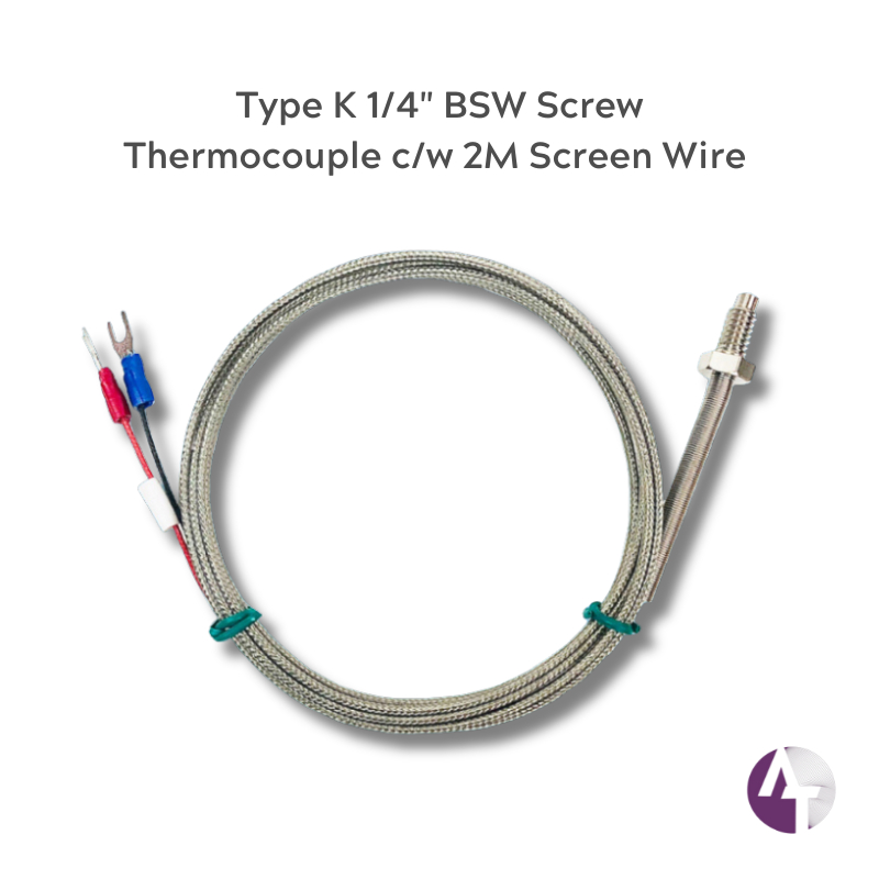 Type K 1/4" BSW Screw Thermocouple c/w 2M Screen Wire | Termokopel ...