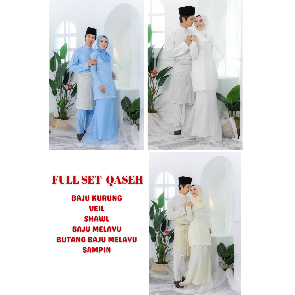 BAJU NIKAH FULL SET 6ITEM QASEH / KURUNG MODEN / TUNANG / BAJU NIKAH ...