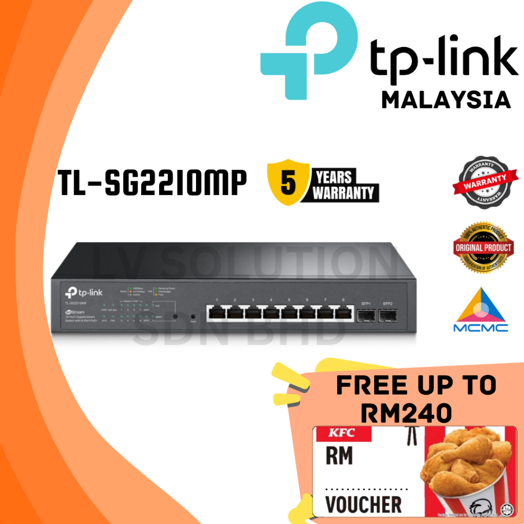 TP Link TL-SG2210MP JetStream ™ 10-Port Gigabit Smart Switch with 8 ...