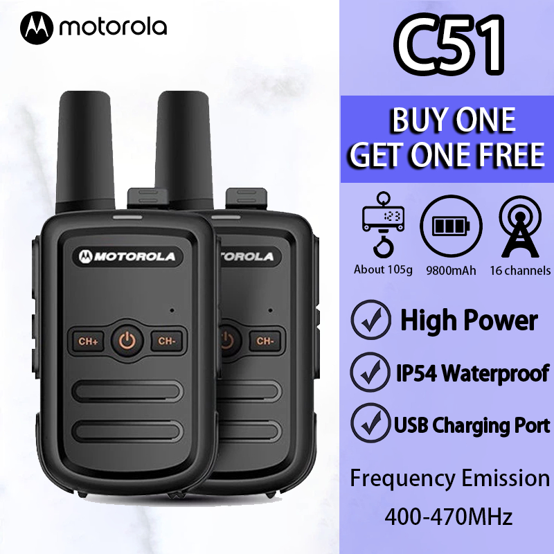 2Pcs Motorola Walkie Talkie 10KM Mini C51 Portable Waterproof 5W ...