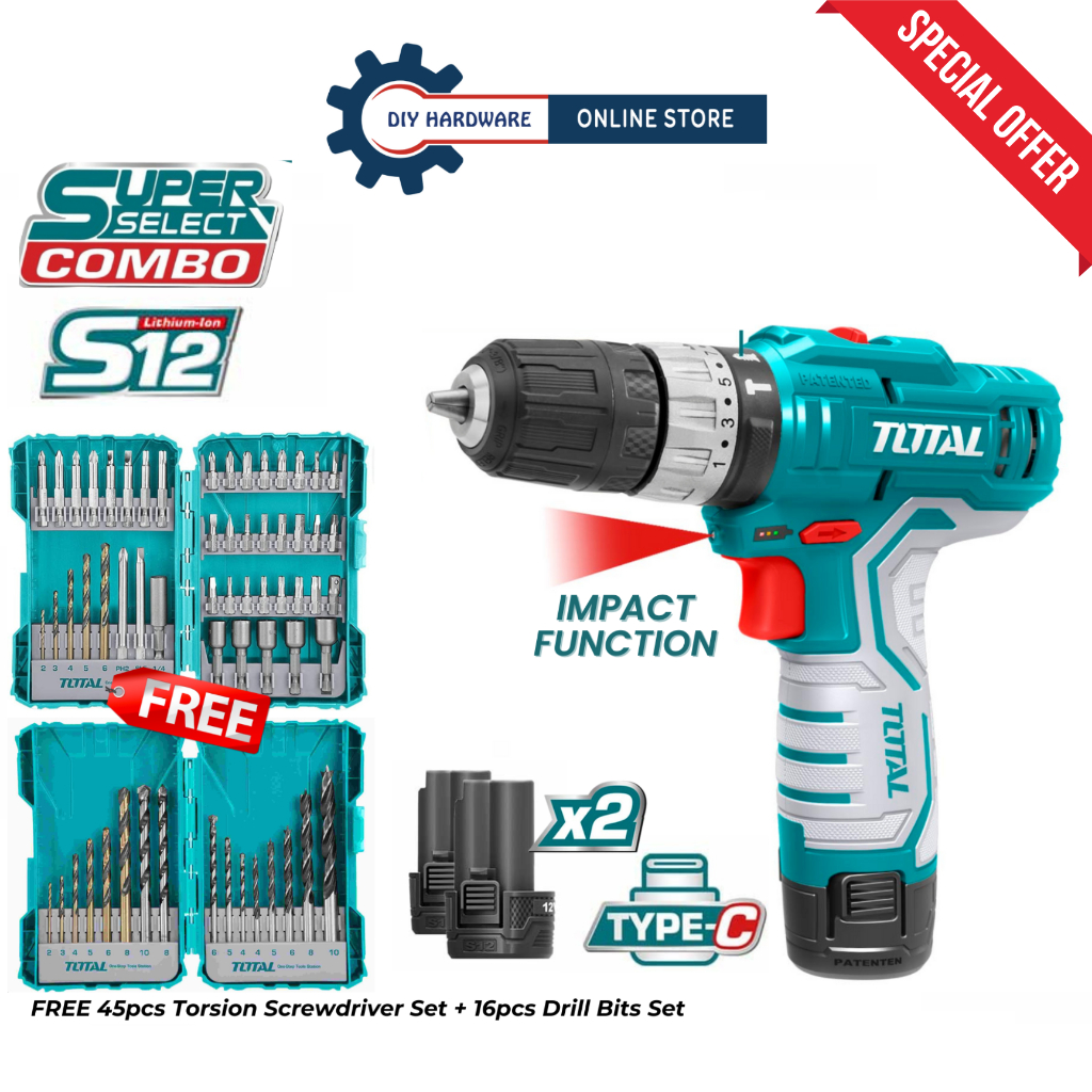 Total Li-ion S12 Impact Drill TIDLI12202 | Shopee Malaysia