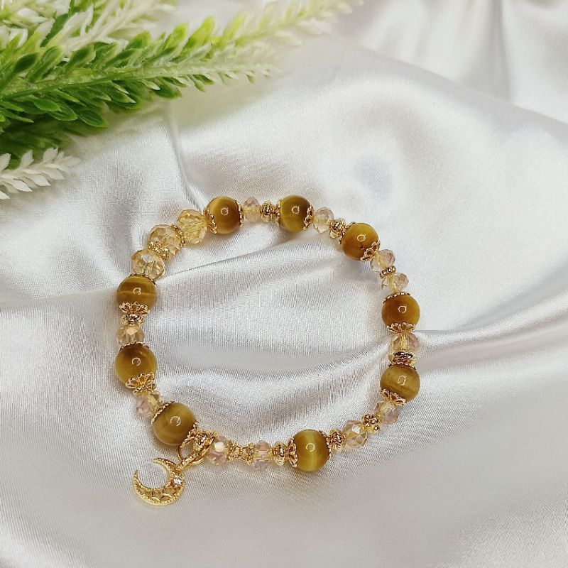 Gelang Suasa Emas 14K Gold Plated Yellow Tiger Eye Crystal Bracelet ...