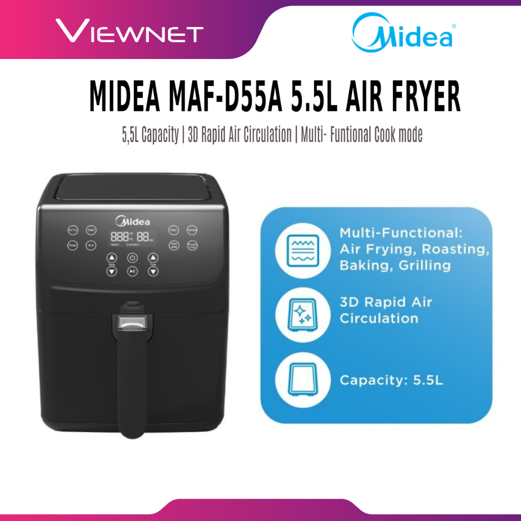 Midea Air Fryer (1700W/5.5L) 3D Rapid Air Non-Stick Basket Timer Touch ...