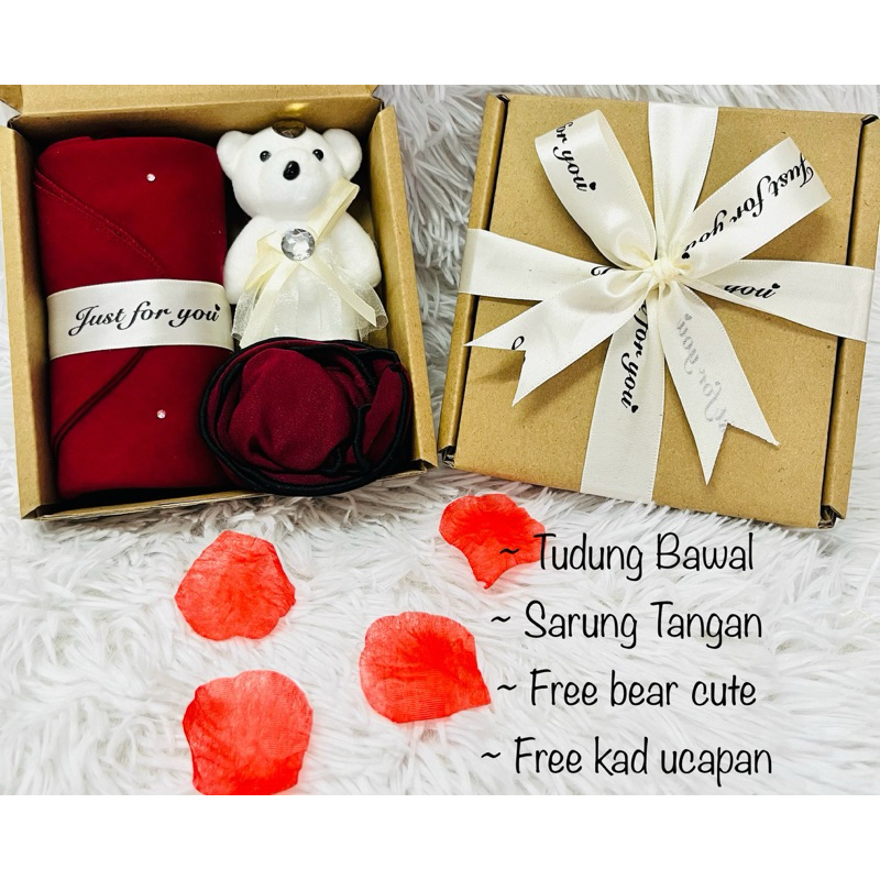 SET GIFT BOX TUDUNG BAWAL DAN HANDSOCK | Shopee Malaysia