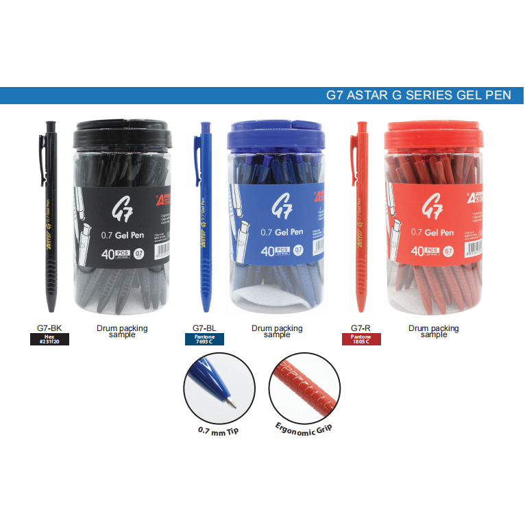 G7 ASTAR G SERIES GEL PEN 1 pcs (BLACK 0.7 /BLUE 0.7 / RED 0.7 ...