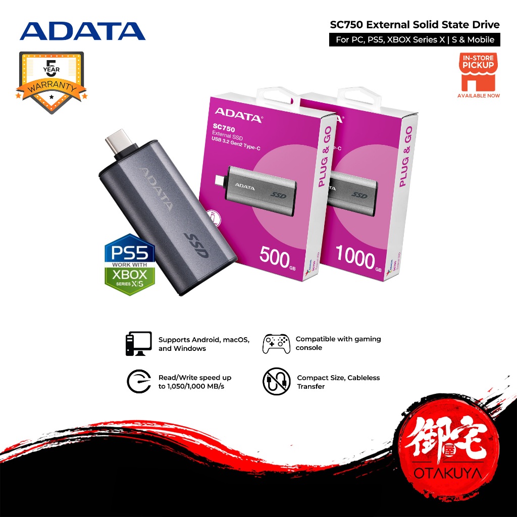 【8.8 SALE】ADATA SC750 External SSD USB 3.2 Gen2 Type-C 500GB/1TB (5 Years Warranty) | Shopee ...