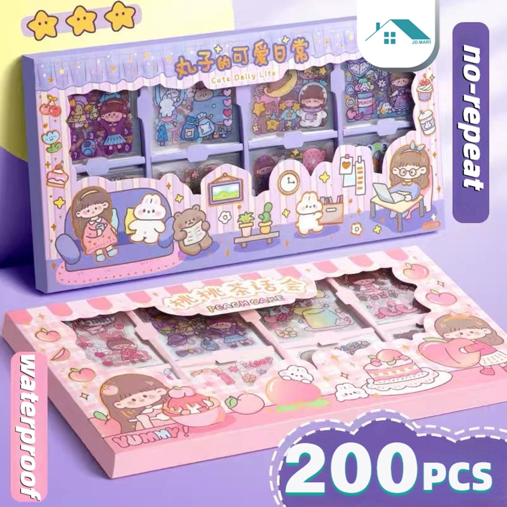 200PCS Korean Cute Waterproof Sticker Transparent Stationary Stickers ...